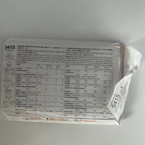 Simplicity | Other | Uncut Simplicity Sewing Patterns Baby Doll Clothes ...